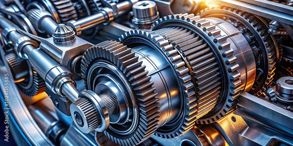 A detailed cross-section of a vehicle’s gearbox illustrates cogwheels ...