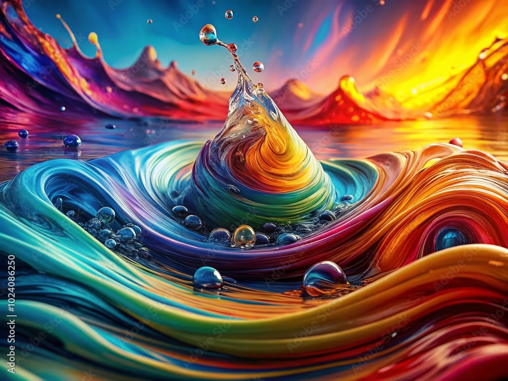 Colorful Abstract Water Waves and Ripples in Liquid Paint Art - 3D ...
