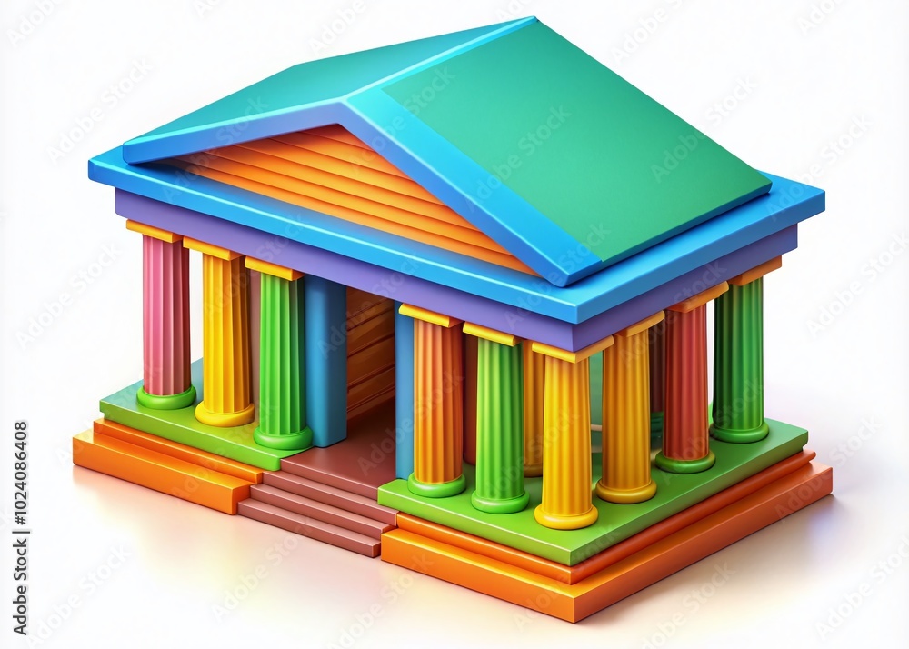 Colorful Bank Building Icon 3D Render on White Background - Modern ...