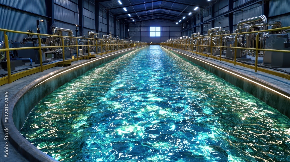 Futuristic Wastewater Treatment Plant: High-Tech Machines Processing ...