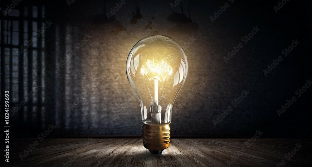 Fondo oscuro con bombilla de luz encendida, iluminación centrada, foco ...