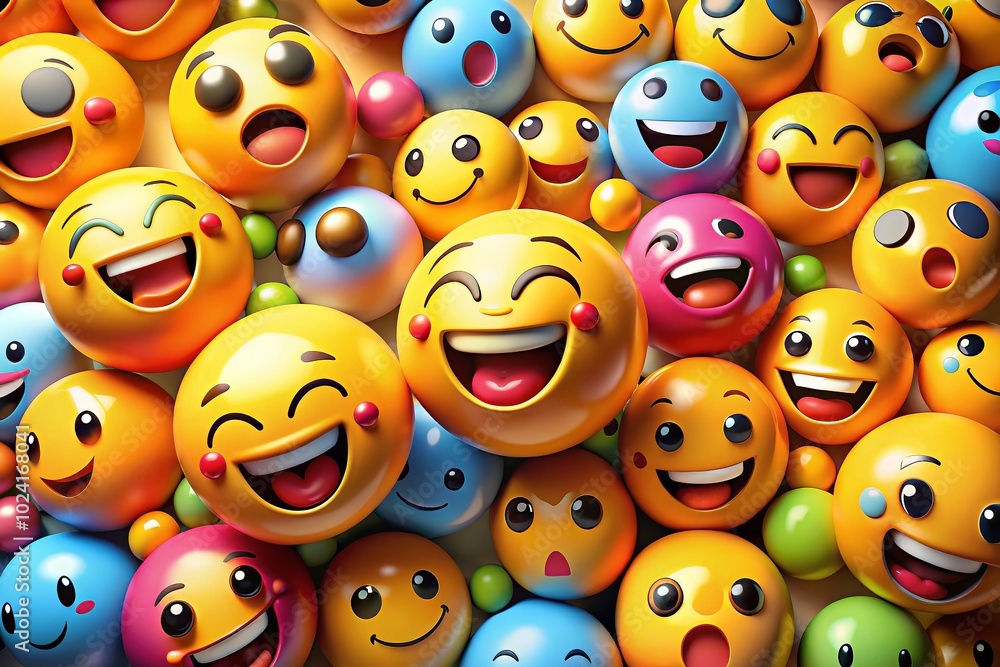 Vibrant Set of Smiling and Dreaming Crazy Emoticons for Fun and ...