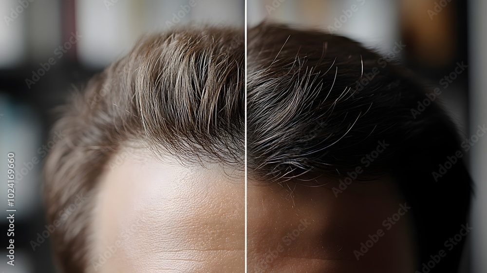 Side-by-side comparison of a man's scalp before hair loss and after ...