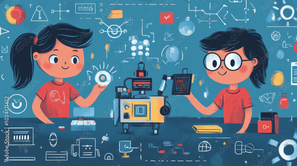 A fun, tech-themed picture for kids learning about STEM. It shows a boy ...