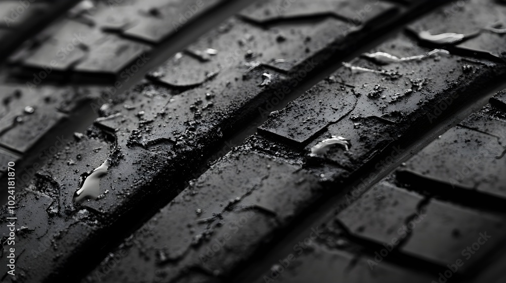 Macro view of tire rubber texture, showcasing tiny tread blocks and ...