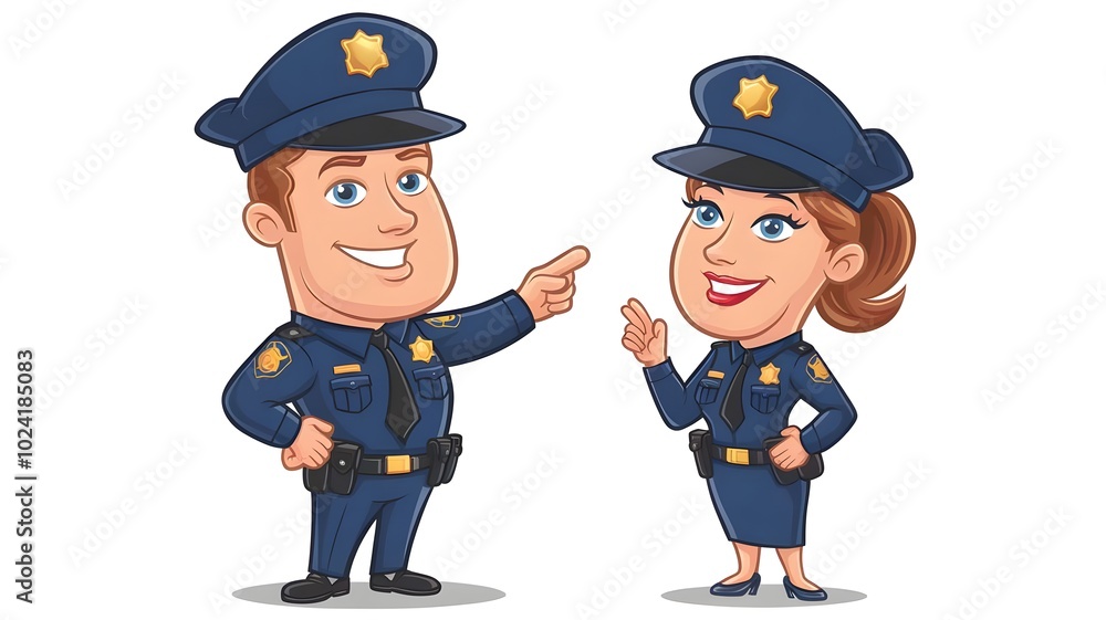 cartoon-style illustration of two police officers, one male and one ...