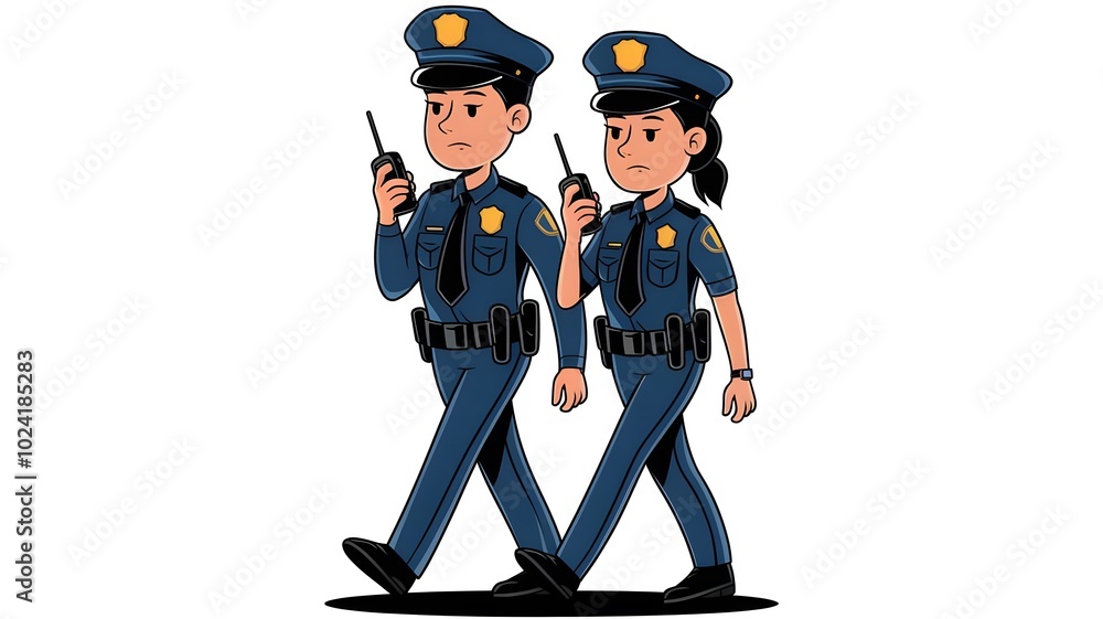 Police officers on patrol " cartoon of a male and female police officer ...