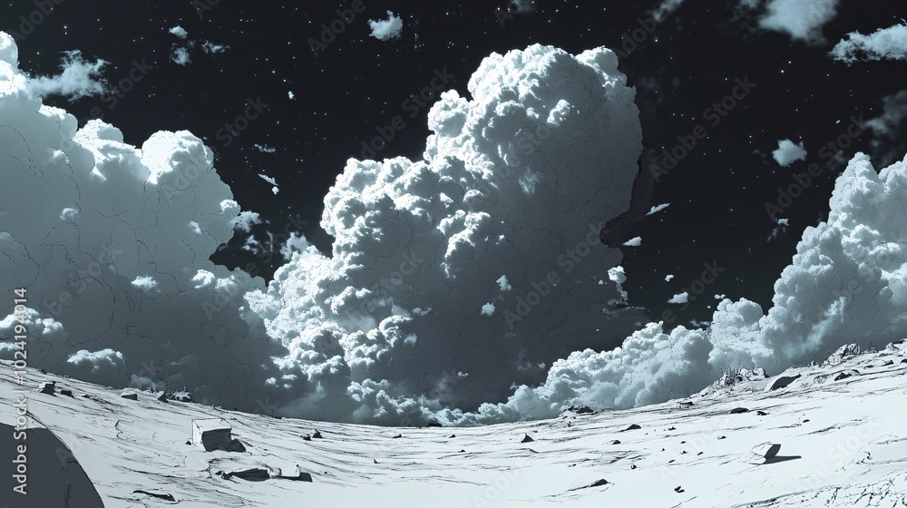 animated-style cataclysm scenarios, expressive cloud formations ...
