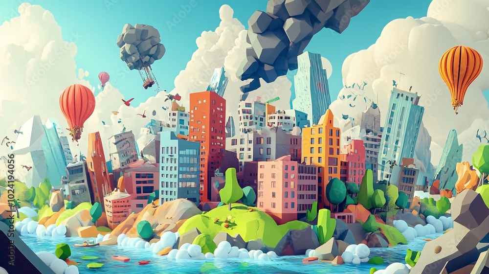2410_175.cartoon climate crisis depictions, stylized terrain ...