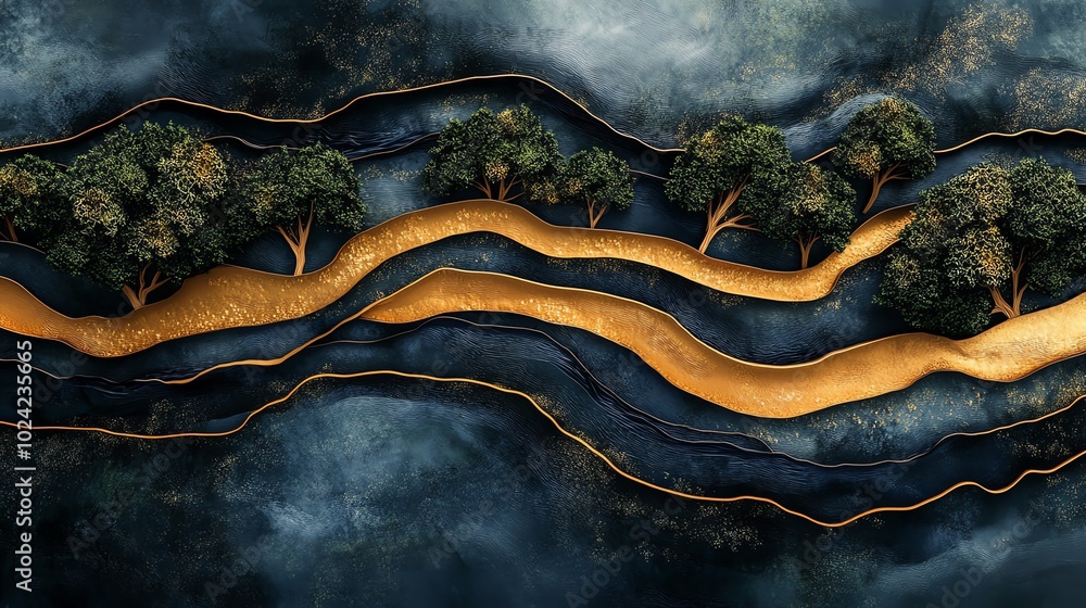 Paper cut forest with layered trees in varying sizes and shades of ...