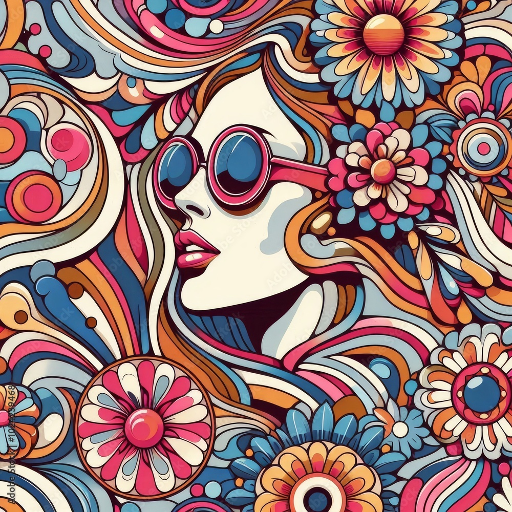 Abstract woman retro cool digital artwork. Contemporary pop art design ...