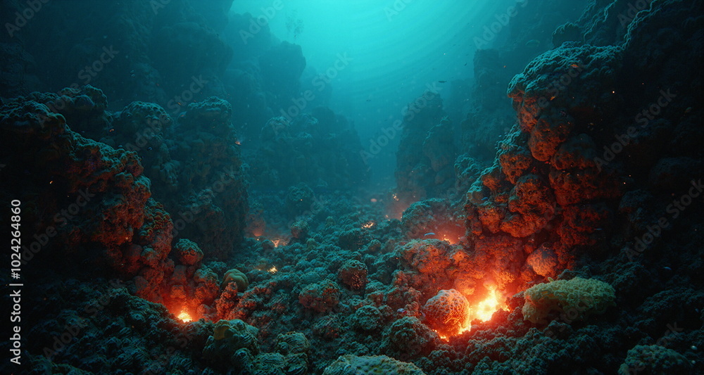 Podwodny świat raf koralowych w okolicach aktywnych sejsmicznie ...