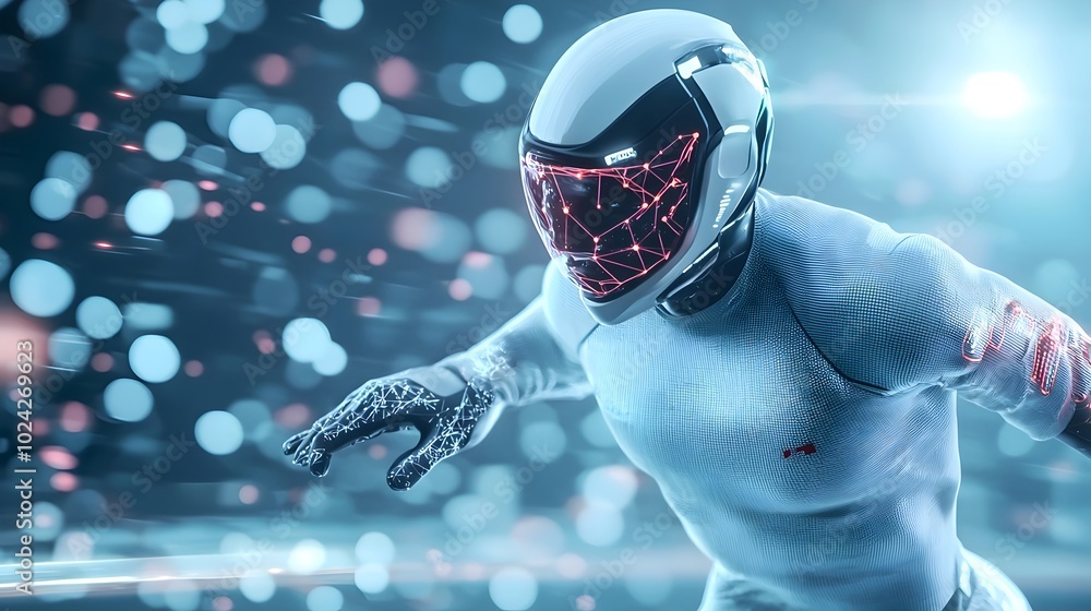 Futuristic holographic sports coaching on a glowing high tech training ...