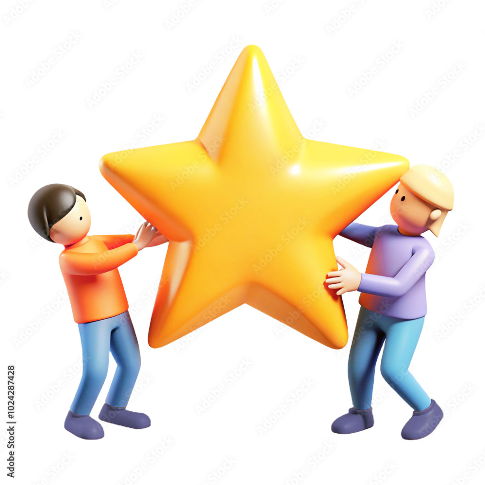 teamwork recommend award two PEOPLE holding a big star together 3d ...
