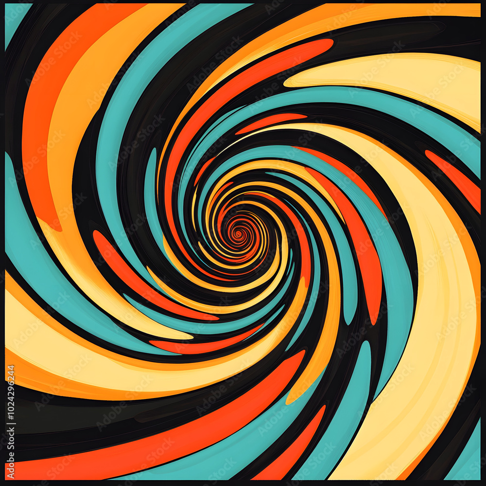 A vibrant spiraling pattern with swirling colors of orange, yellow ...