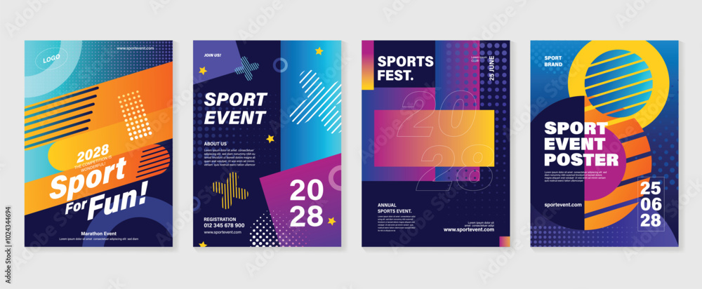 Sport event poster design background vector set. Sport cover template ...
