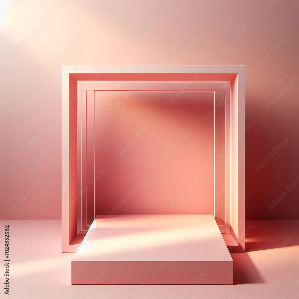 Geometric shapes of different objects in pink color with light ...