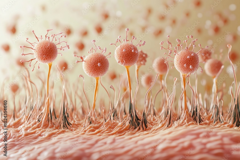 Four hair follicles in different stages of growth are embedded in the ...
