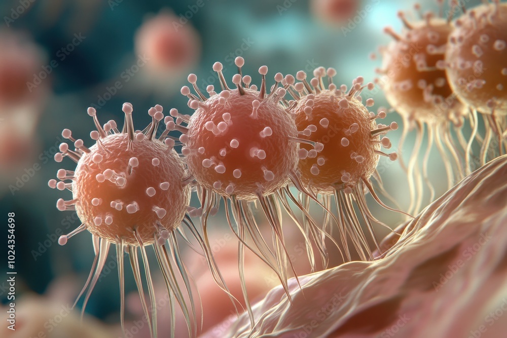 Four hair follicles in different stages of growth are embedded in the ...