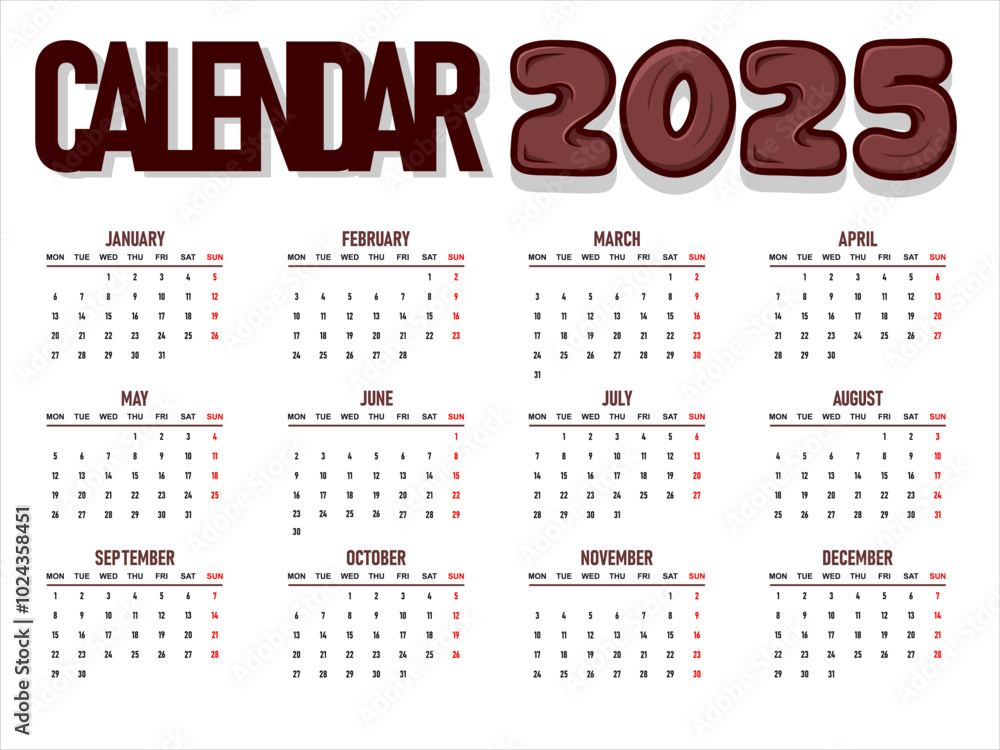 2025 Calendar template, Calendar 2025 design vector, unique design ...