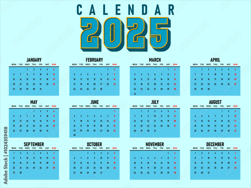2025 Calendar template, Calendar 2025 design vector, unique design ...
