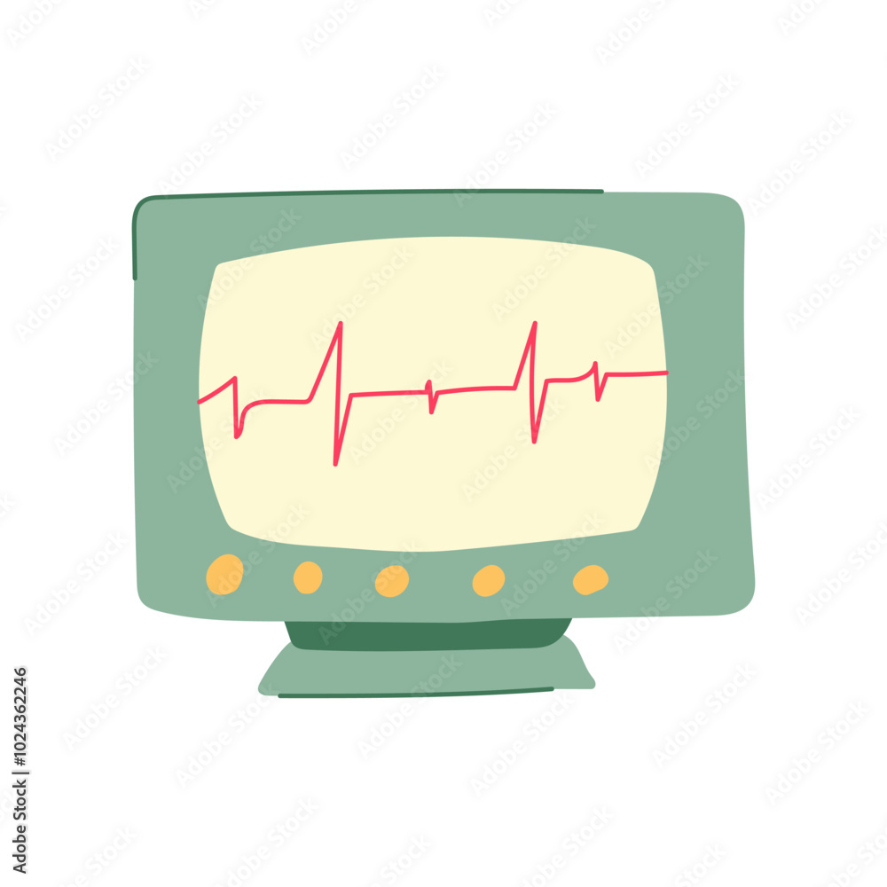 electrodes ekg monitor cartoon. waveform arrhythmia, portable wireless ...
