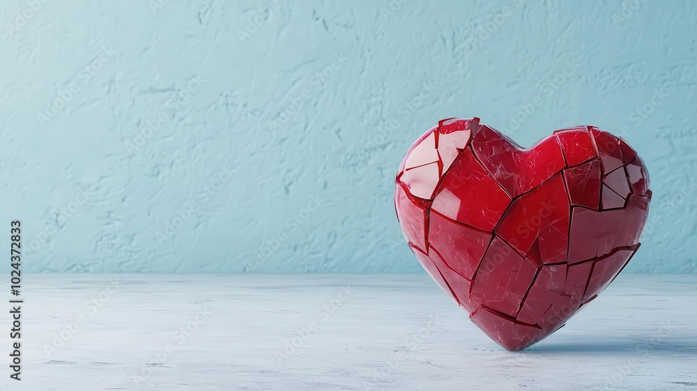 Fractured glass heart with deep red tones, glowing from within ...