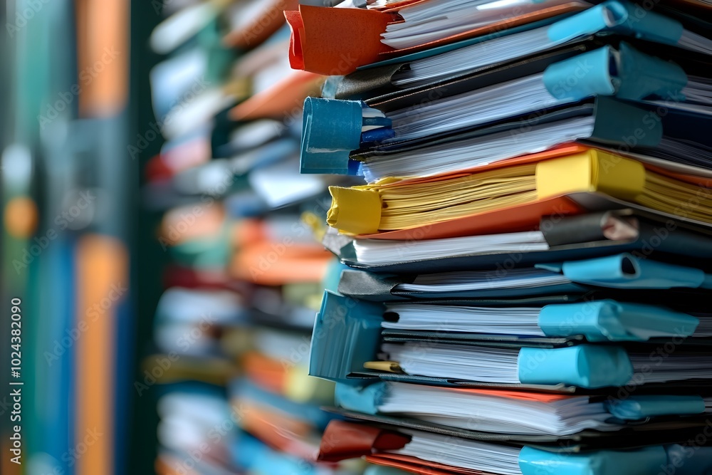 Organized Efficiency A Neat Stack of Important Office Documents ...