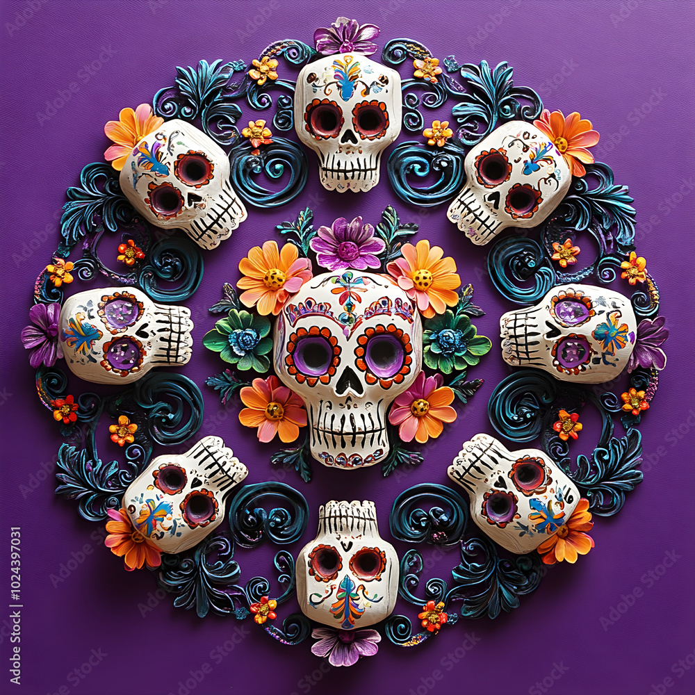 Mexican colorful sugar skull makeup. Traditional calaca heads for Day ...