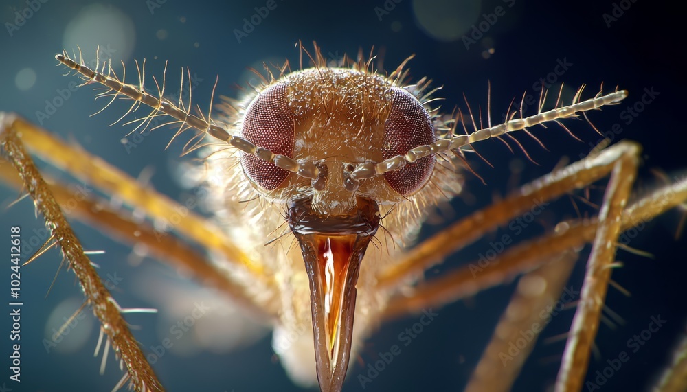 A magnified view of the mosquitos proboscis and feeding apparatus ...