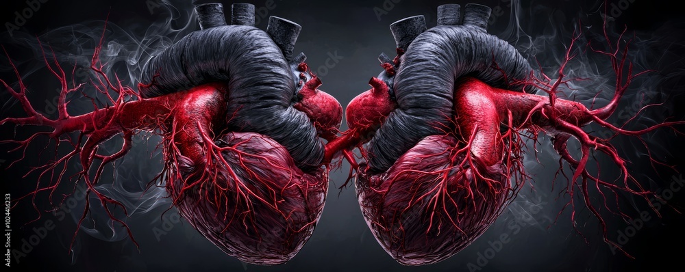 Intricate depiction of human hearts, highlighting anatomy and emotional ...