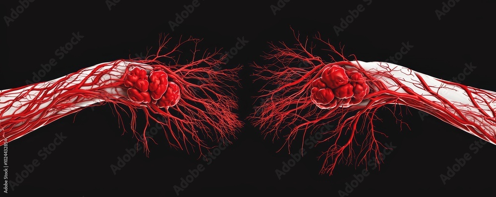 A zoomed-in 3D view of the lymph nodes along the axillary regions of ...