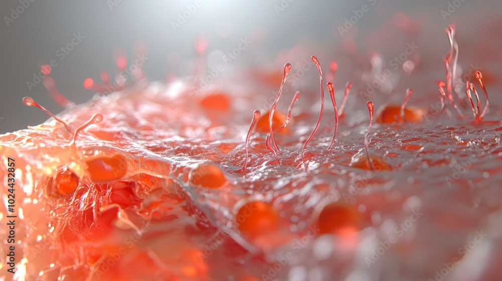 A zoomed-in look at the sensory receptors embedded in the skin, showing ...