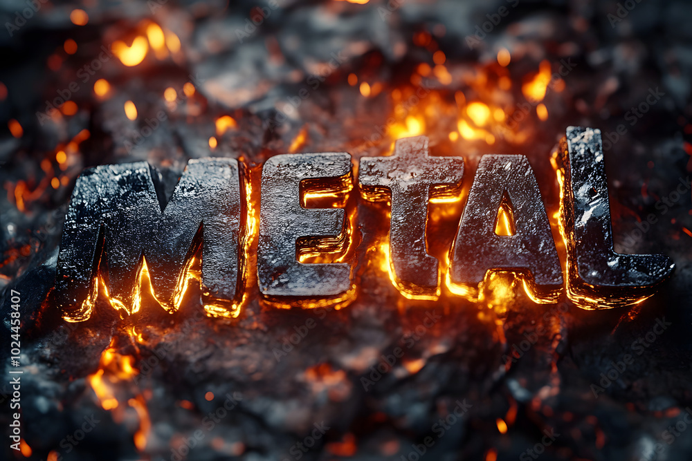 Liquid Metal 3D Font with Fiery Glow on Dark Background for Stunning ...