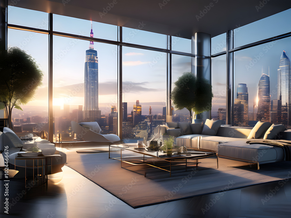 luxury architecture house, 3d interior of contemporary art deco living ...