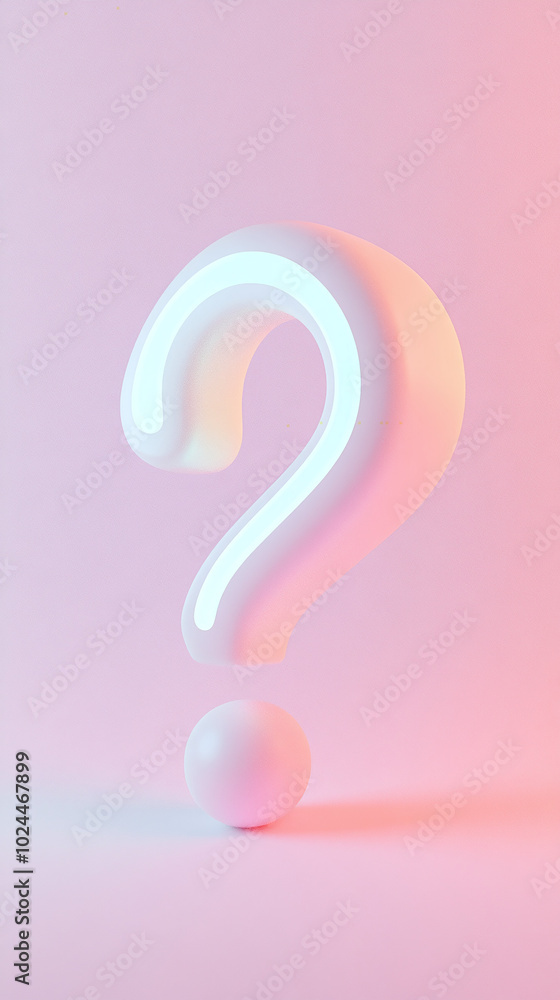 vertical question mark 3d rendering illustration, yellow shape on pink ...
