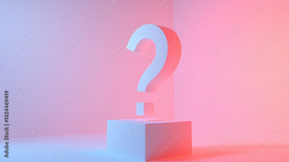 horizontal question mark 3d rendering illustration, blue shape on red ...