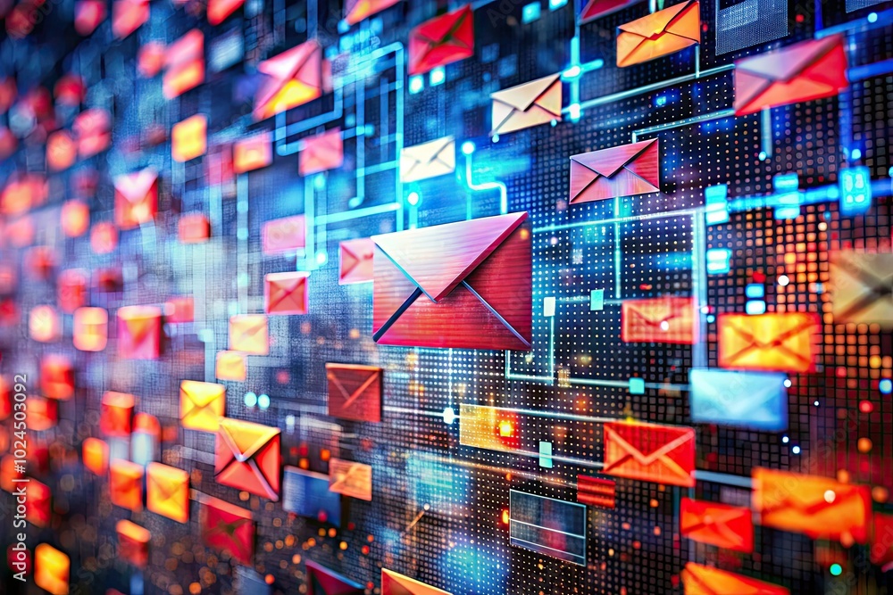 Double exposure artwork blending spam emails and chaotic digital ...