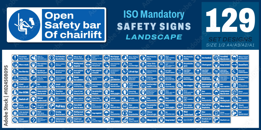 129 set ISO mandatory safety signs v14_open safety bar of chairlift ...