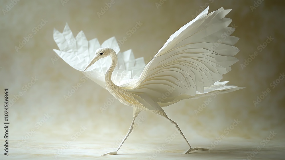 Traditional Japanese paper cut origami crane with fine folds and ...