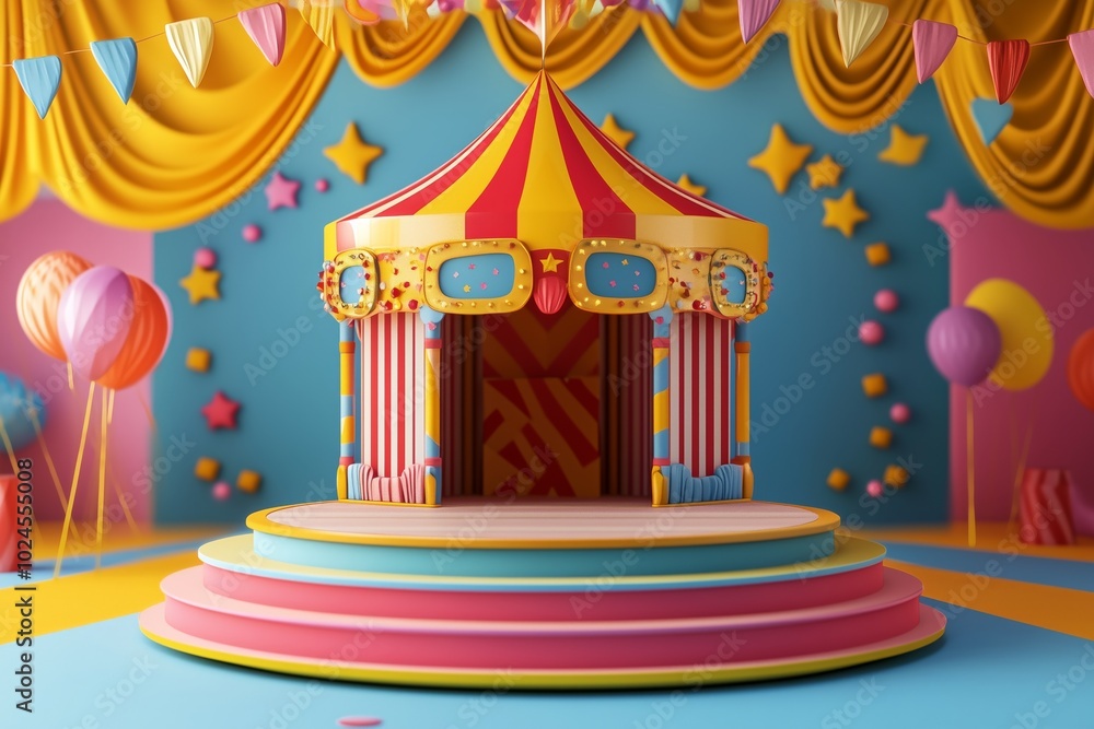Circus Stage Podium- A colorful circus-themed podium with a 3D carnival ...