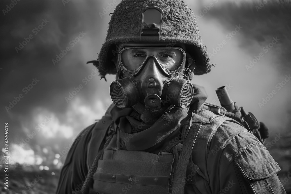 Photographs that fuse the elegance of the soldiers with the gas mask ...