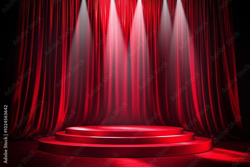 Red spotlight illuminating a podium on a stage set for a theater ...