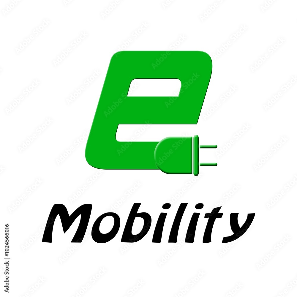 E-mobility symbolic for use as a logo - letter E with plug in green and ...