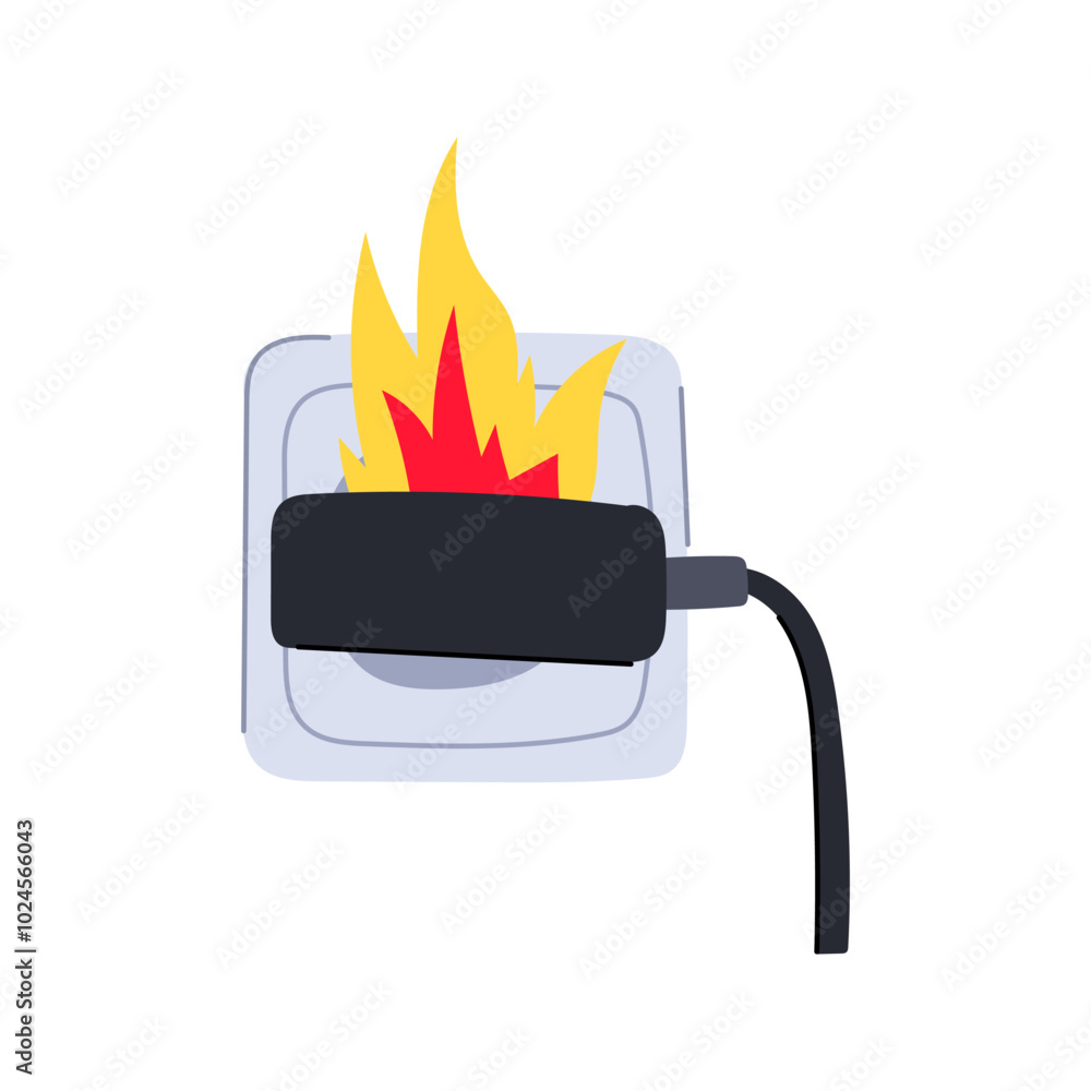 electrical short circuit fire cartoon. safety prevention, hazard ...