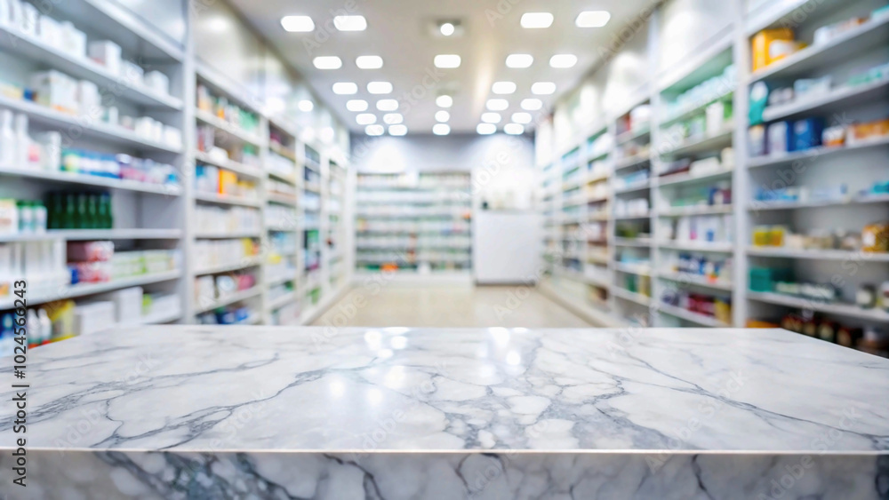 Empty marble countertop of a pharmacy counter provides a sleek and ...