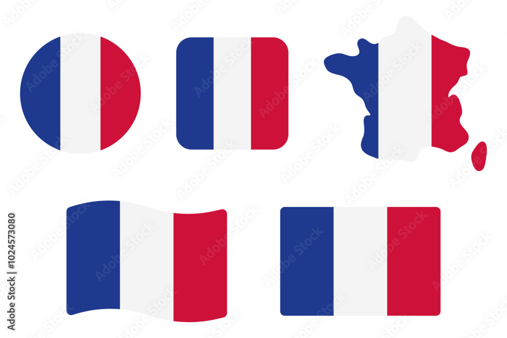France flag symbols set. Blue, white and red colors. Round, square ...