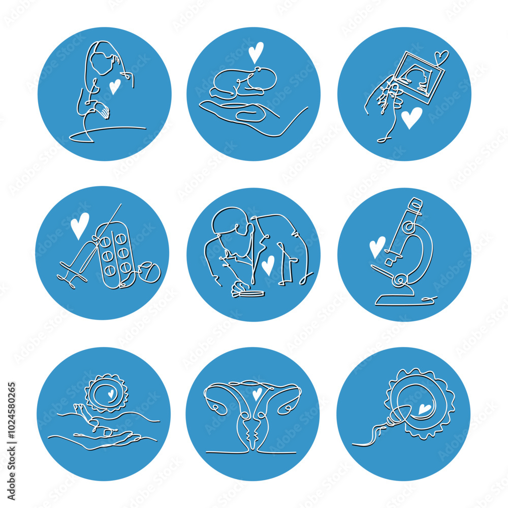 Vector set of icons for Fertility clinic with embryologist doctor on ...