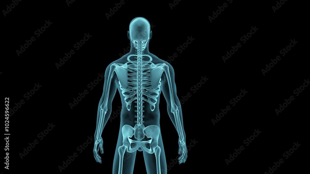 The human body, back view, with red spine pain indication. with an ...
