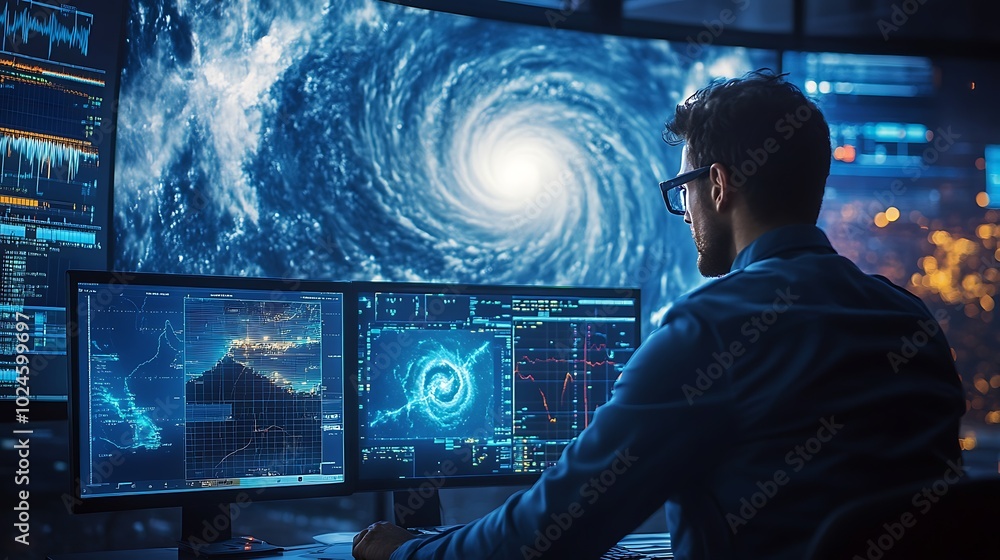 A meteorologist tracking the development of a storm system on a high ...